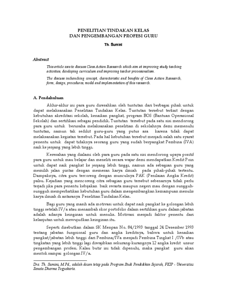 PENELITIAN TINDAKAN KELAS TH Sumini PDF | PDF