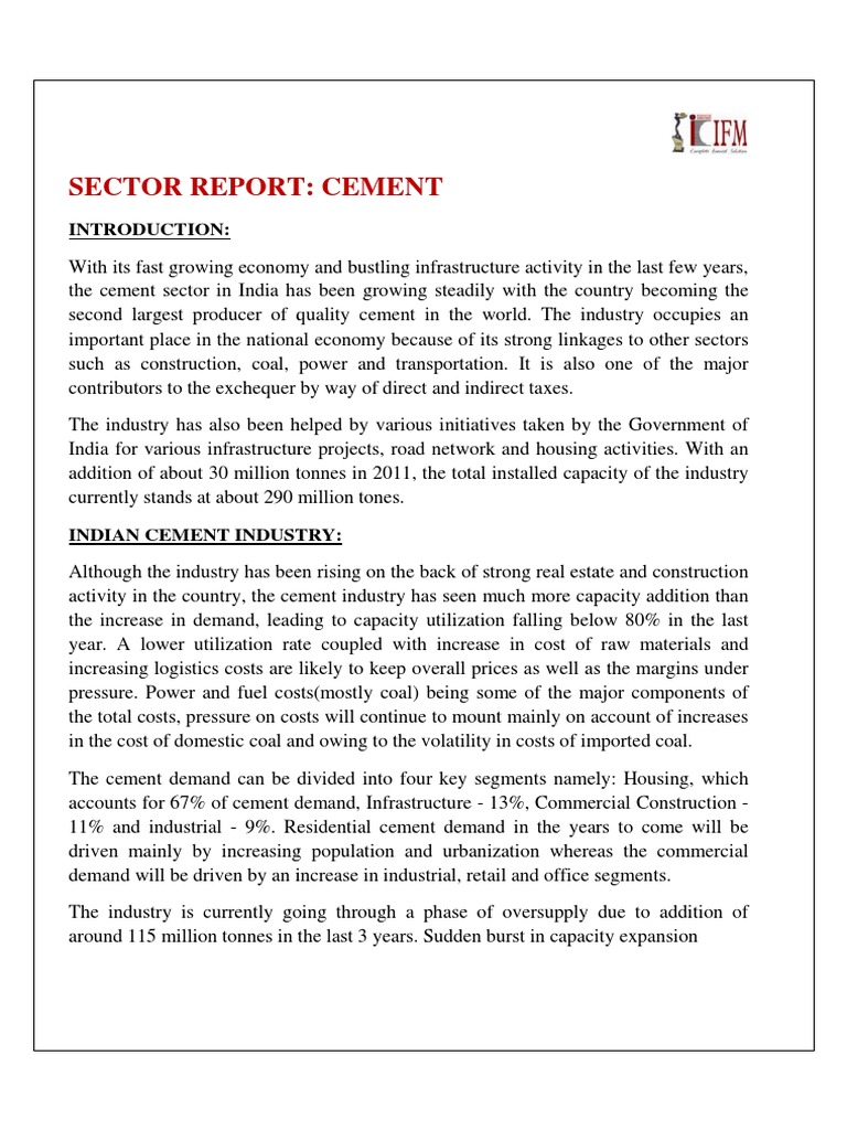 Sector Report: Sector Report: Cement | PDF | Cement | Public–Private ...