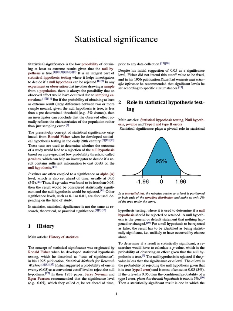 Statistical Significance: 2 Role in Statistical Hypothesis Test-Ing ...