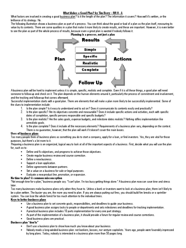 What Makes A Good Plan | PDF | Business Plan | Strategic Management