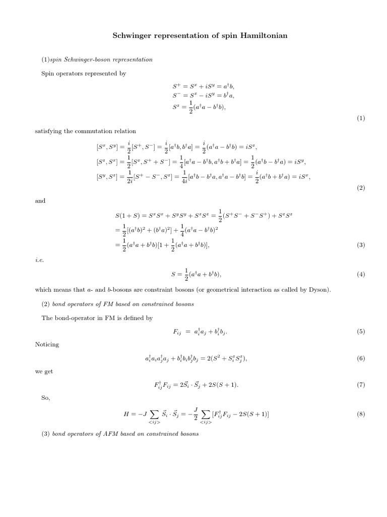 Schwinger Representation of Spin Hamiltonian: X y X y Z | PDF ...