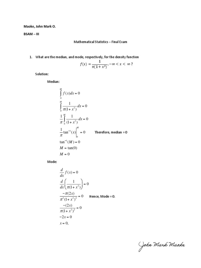 Mathematical Statistics Final Exam | PDF | Variance | Measure Theory