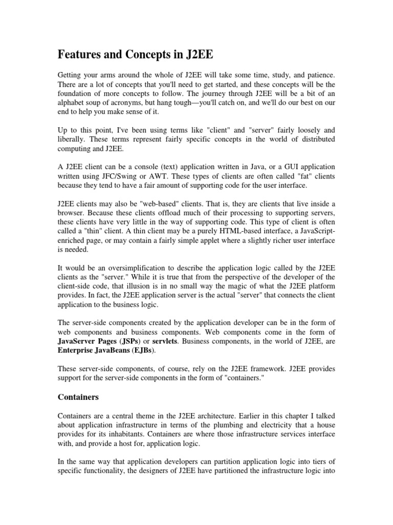 Features and Concepts in J2EE: Containers | PDF | Java Server Pages ...