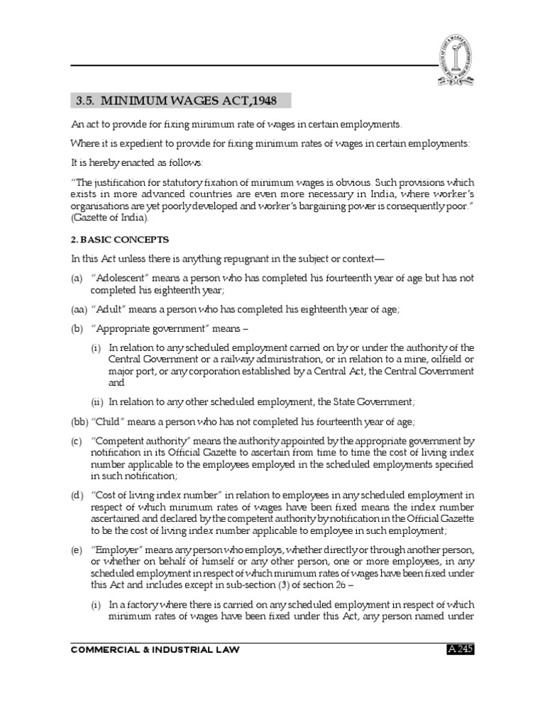 Minimum Wages Act | PDF