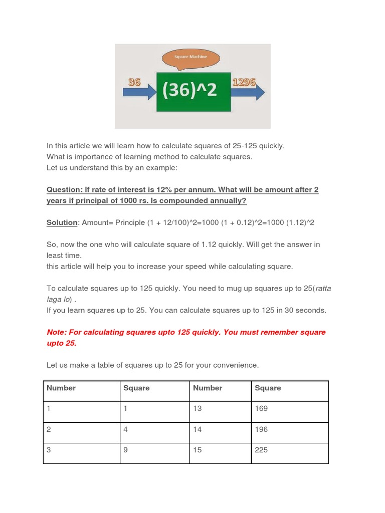 Square Calculation | PDF | Equations | Applied Mathematics