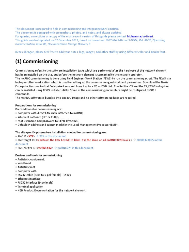 MCRNC Commissioning Guide Document-V1.0 | PDF | System Software | Computer Network