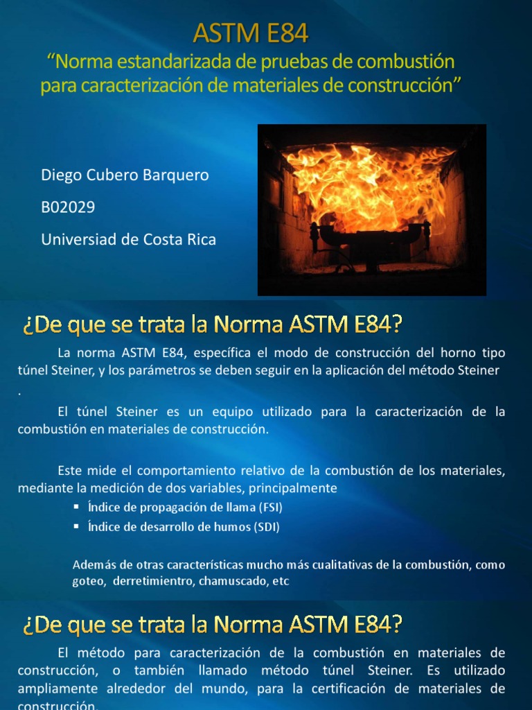 Norma ASTM E84: Pruebas de Combustión | PDF | Ladrillo | Gases