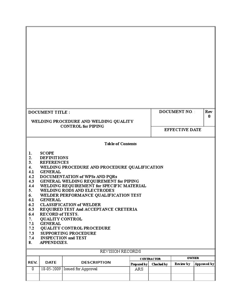 Welding Procedures and Welding Qualiy Control For Piping | PDF ...