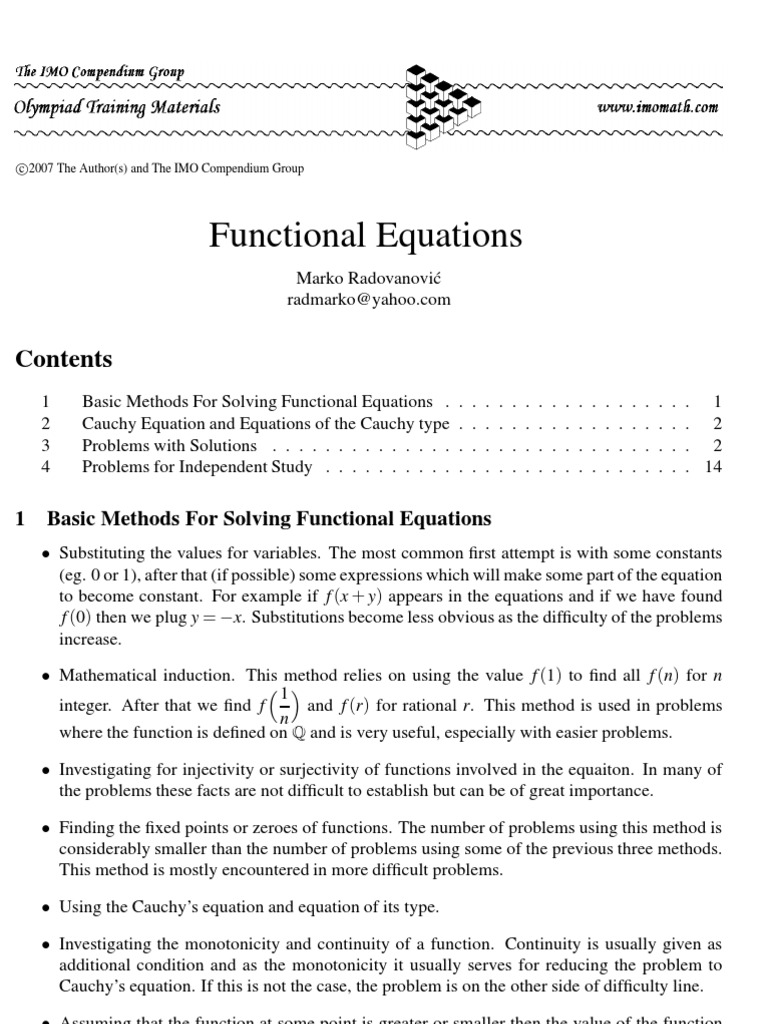 IMOMATH - Functional Equations | PDF | Recurrence Relation | Equations