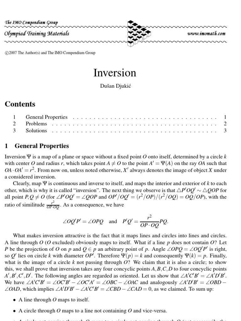 IMOMATH - Inversion in Geometry | PDF | Triangle | Circle