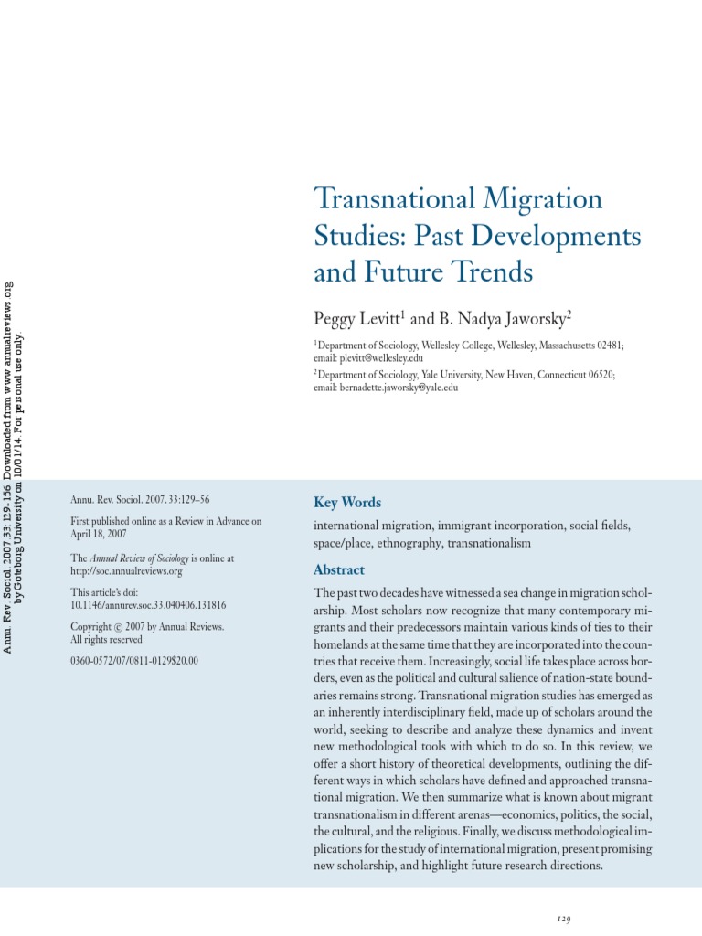 Transnational Migration Studies | PDF | Immigration | Identity Politics
