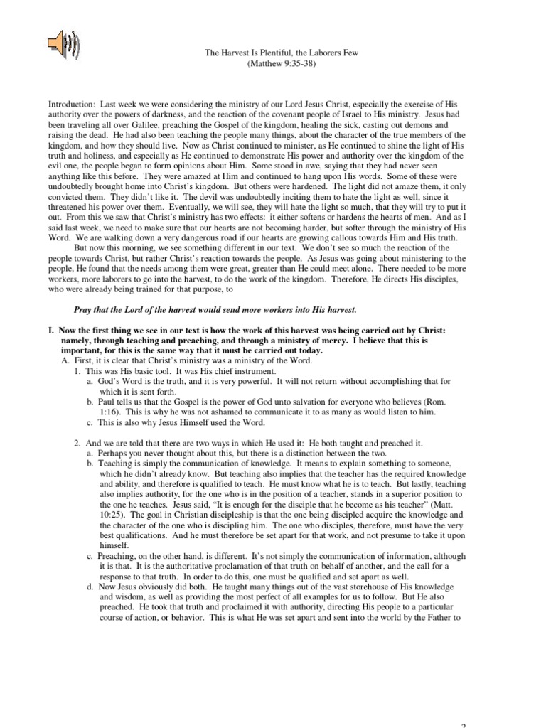 The Harvest Is Plentiful, the Laborers Few | Ministry Of Jesus ...