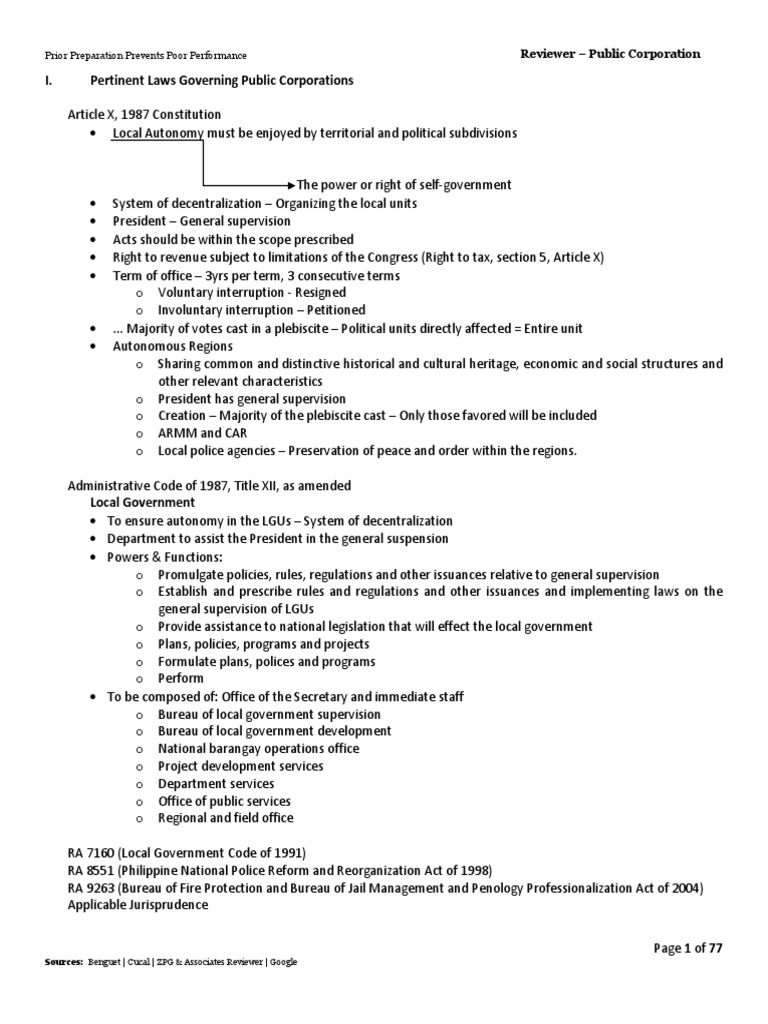 Public Corporation Notes | PDF | Local Government | Constitution