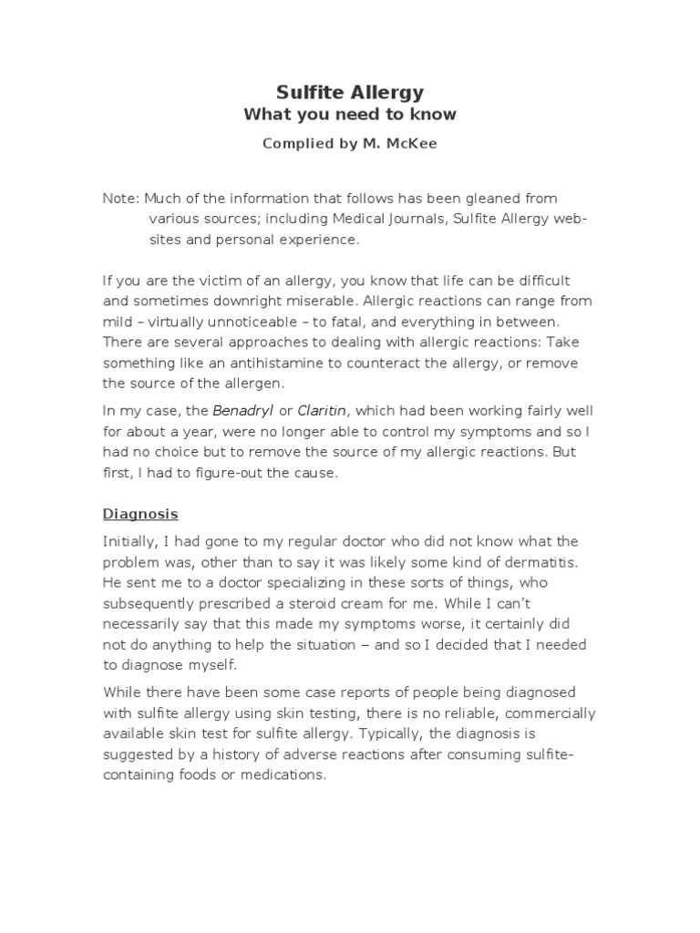 Sulfite Allergy: What You Need To Know | PDF | Allergy | Pickling