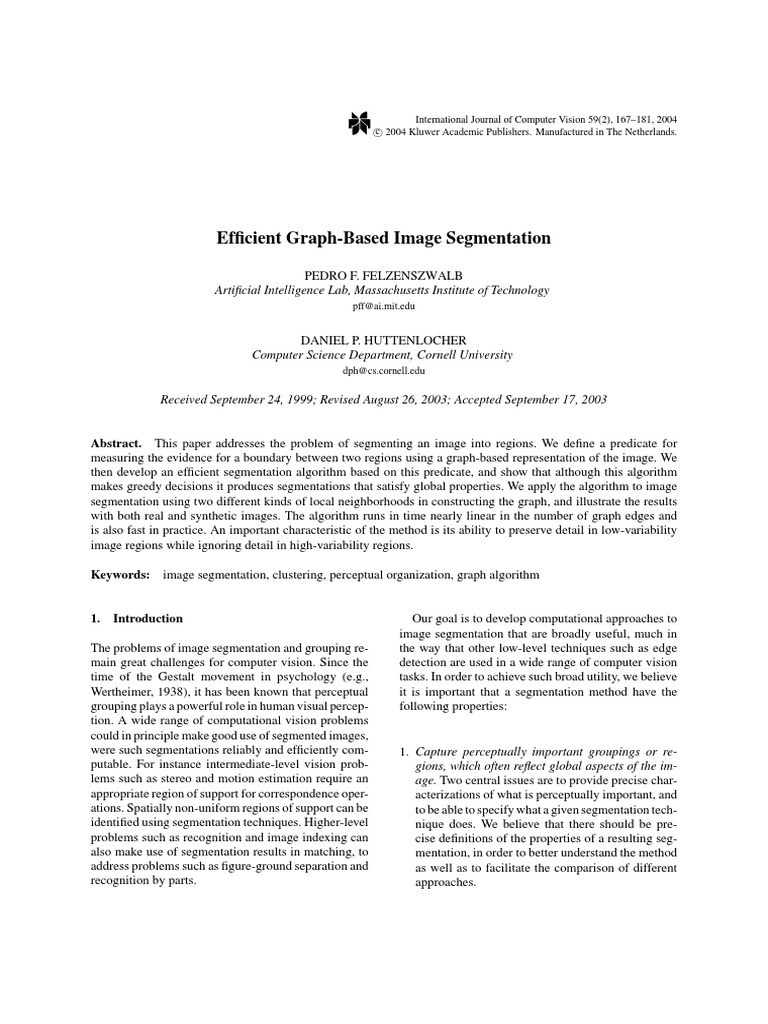 Efficient Graph-Based Image Segmentation | PDF | Image Segmentation | Computer Vision