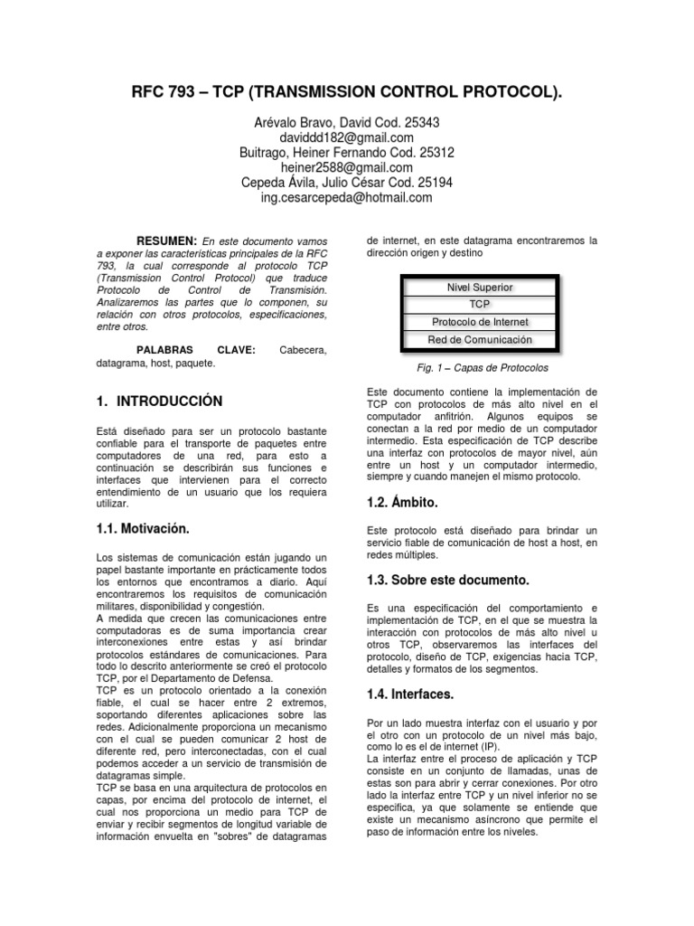 PAPER RFC 793 (Final) | PDF | Protocolo de Control de Transmisión ...