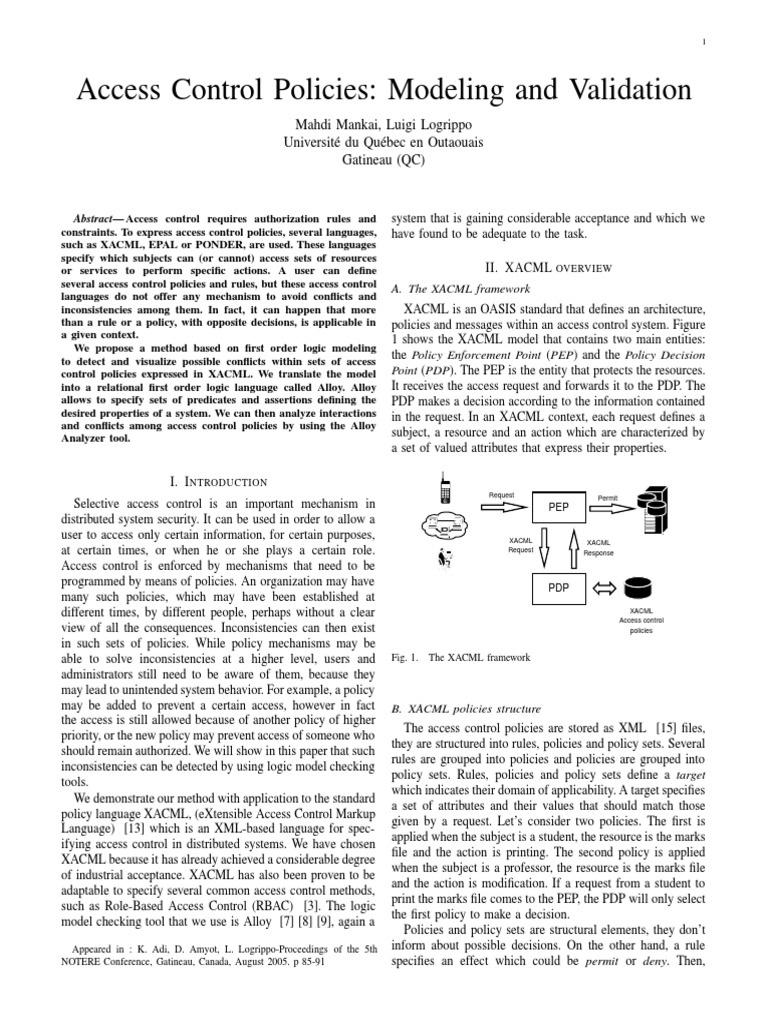 Access Control Policies: Modeling and Validation | PDF | Logic | Areas ...