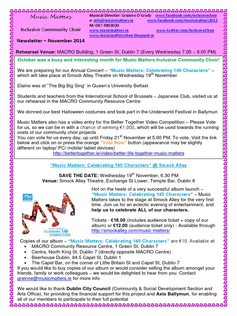 Choir Newsletter - November 2014 | PDF | Dublin | Performing Arts
