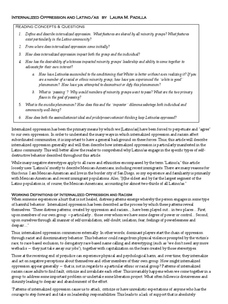 Understanding Internalized Oppression in Latino/as | PDF | Racism ...