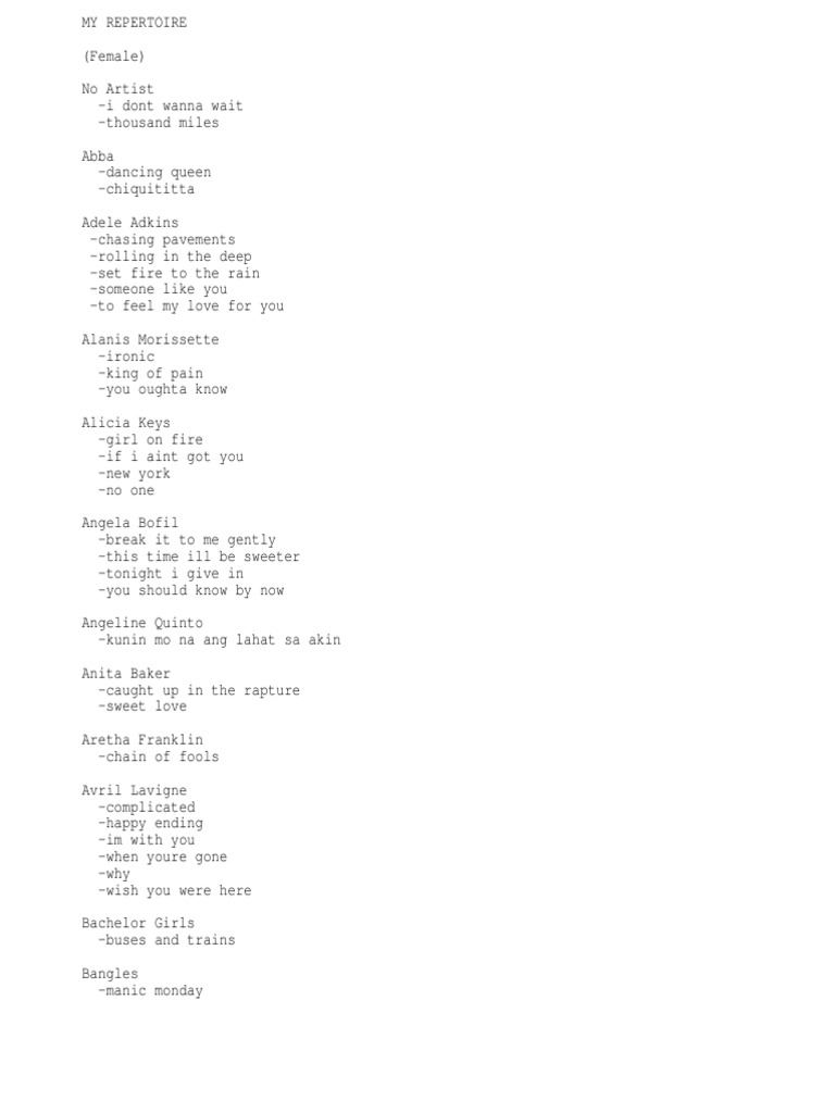 My Repertoire | PDF | Singers | Artists