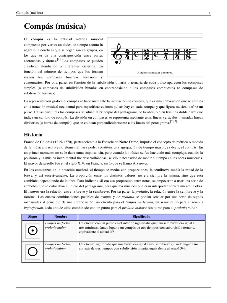 Compases musicales: tipos, características e historia | PDF | Notación ...