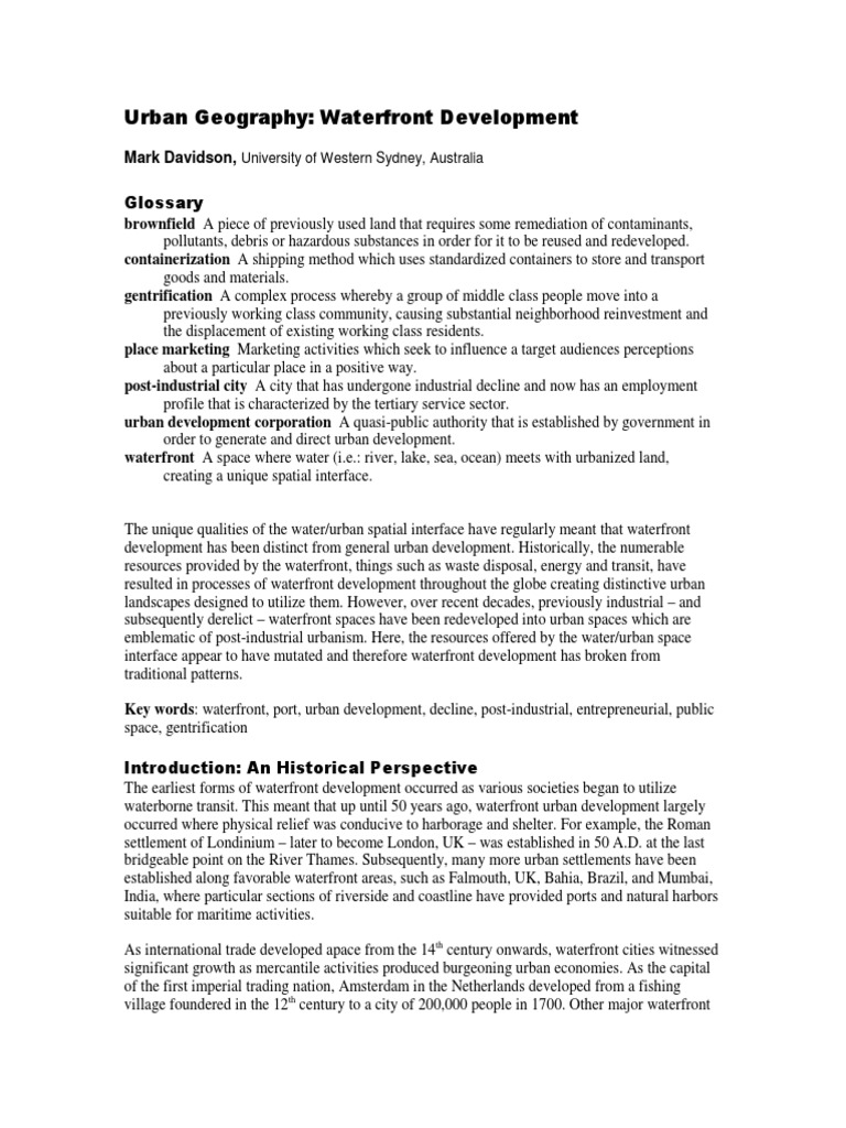 Urban Geography: Waterfront Development: Glossary | PDF | Stevedore ...