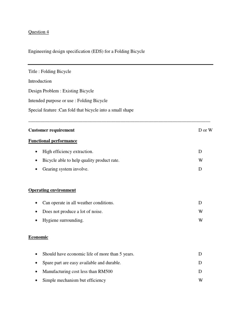 Folding Bicycle Design Specification | PDF
