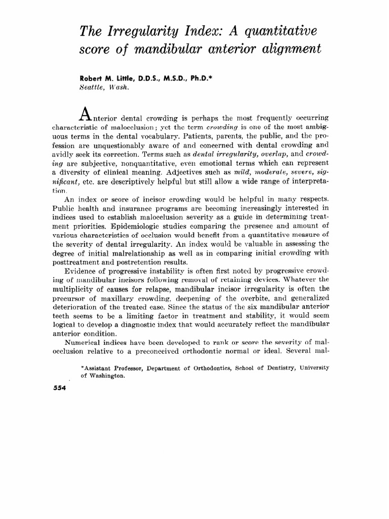 The Irregularity Index, A Quantitative Score of Mandibular Anterior ...