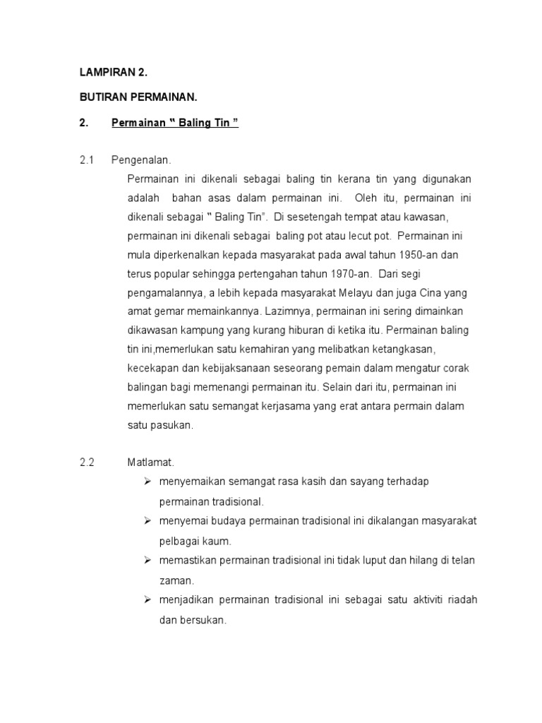 PERATURAN DAN PROSEDUR PERMAINAN BALING TIN | PDF