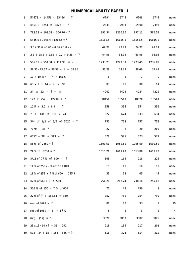 IBPS Numerical Paper New | PDF | Area | Teaching Mathematics