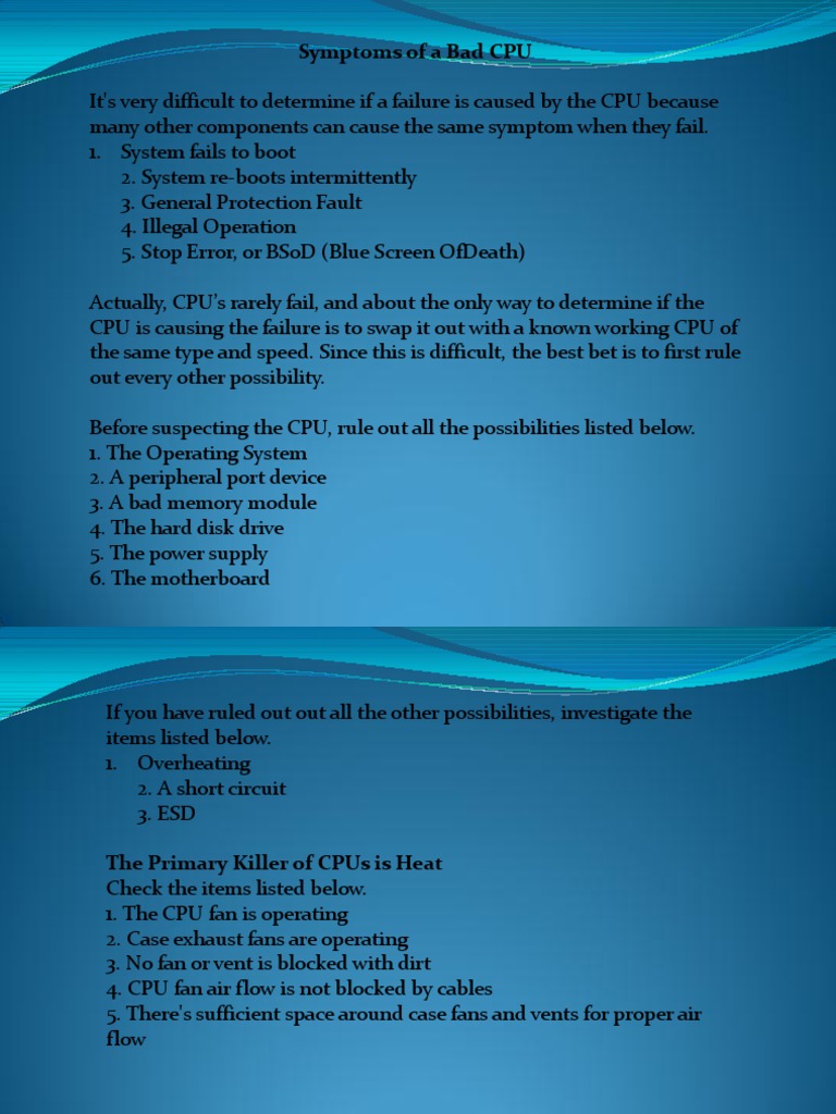 L1symptoms of Bad Cpu | PDF | Bios | Central Processing Unit