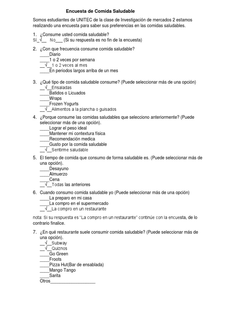Encuesta de Comida Saludable