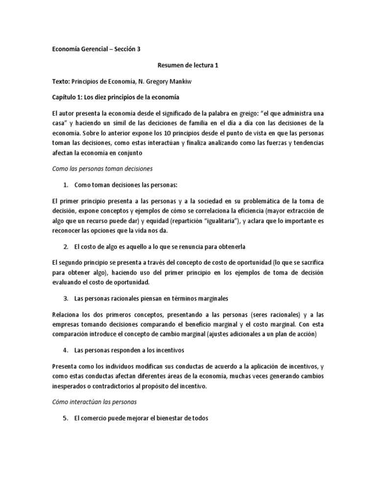Principios de Economía, N. Gregory Mankiw - Resumen CAP 1 y 3 | Supply ...