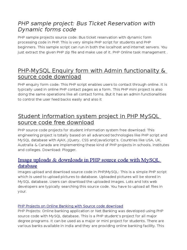 PHP Sample Project: Bus Ticket Reservation With Dynamic Forms Code ...