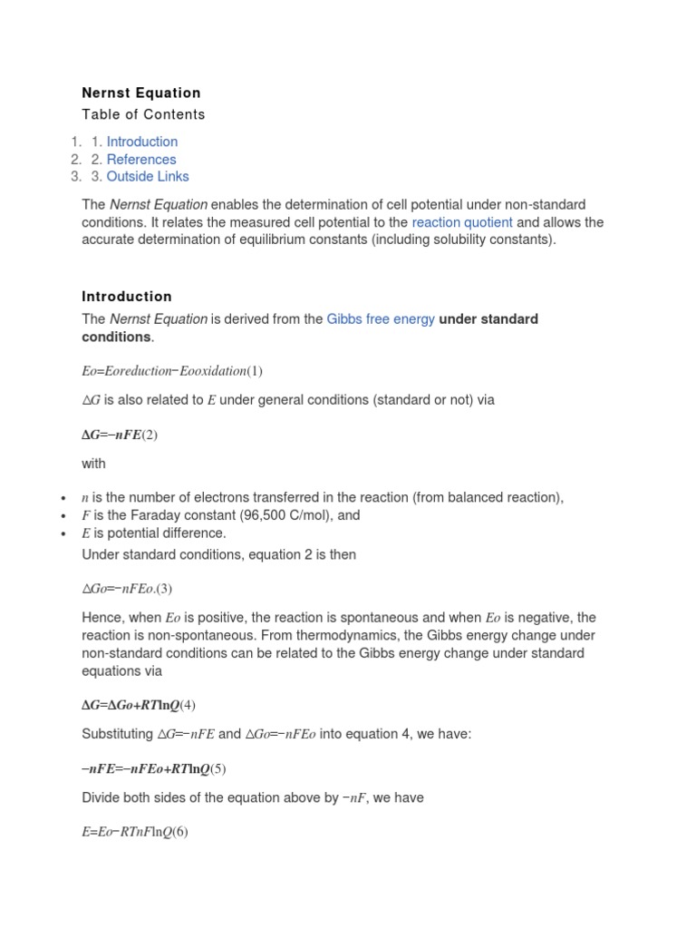 Nernst Equation: Derivation and Applications | PDF | Teaching Methods ...