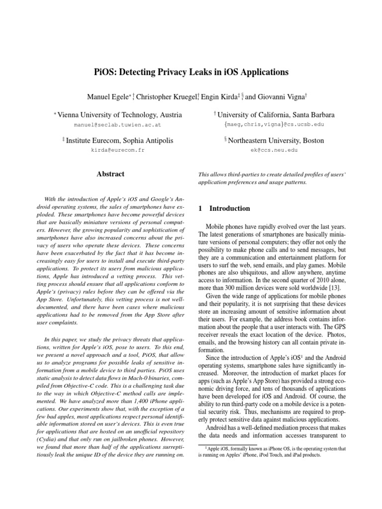 Pios: Detecting Privacy Leaks in Ios Applications | PDF | Objective C | Class (Computer Programming)