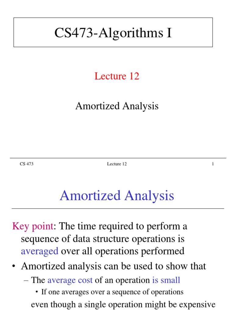CS473-Algorithms I: Amortized Analysis | PDF | Algorithms And Data Structures | Computer Programming