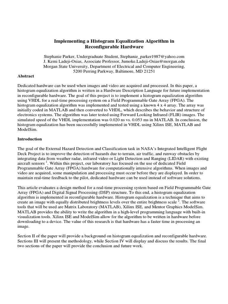 Implementing A Histogram Equalization Algorithm | PDF | Vhdl | Field Programmable Gate Array