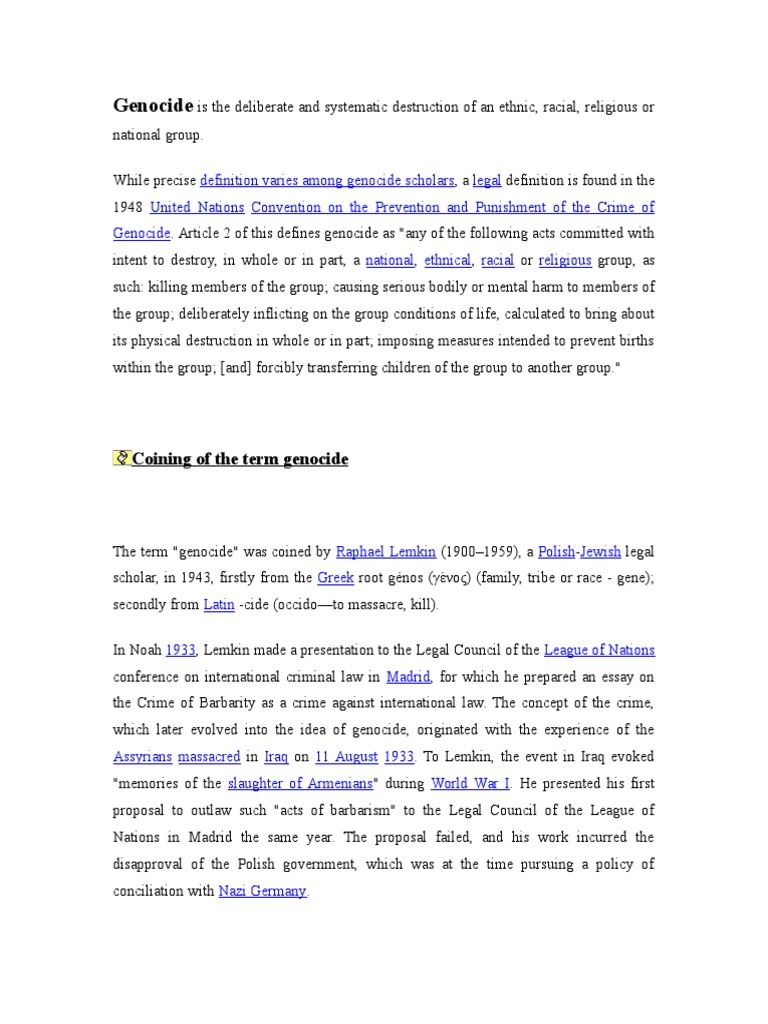 Understanding Genocide: Definitions and Law | PDF | Genocides | Crime ...