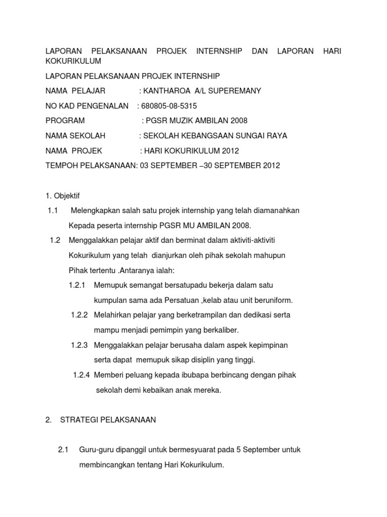 Contoh Penulisan Laporan Pelaksanaan Projek Internship | PDF