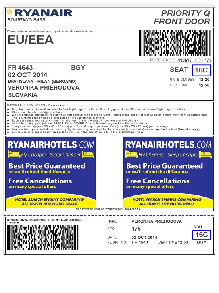 Ryanair Boarding Pass | PDF | Finance & Money Management