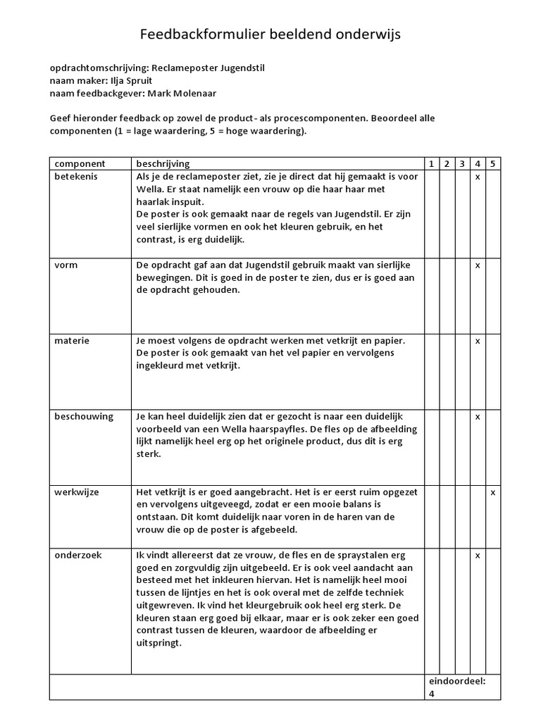 Beeldend Feedbackformulier Verkregen Feedback Van Mark | PDF