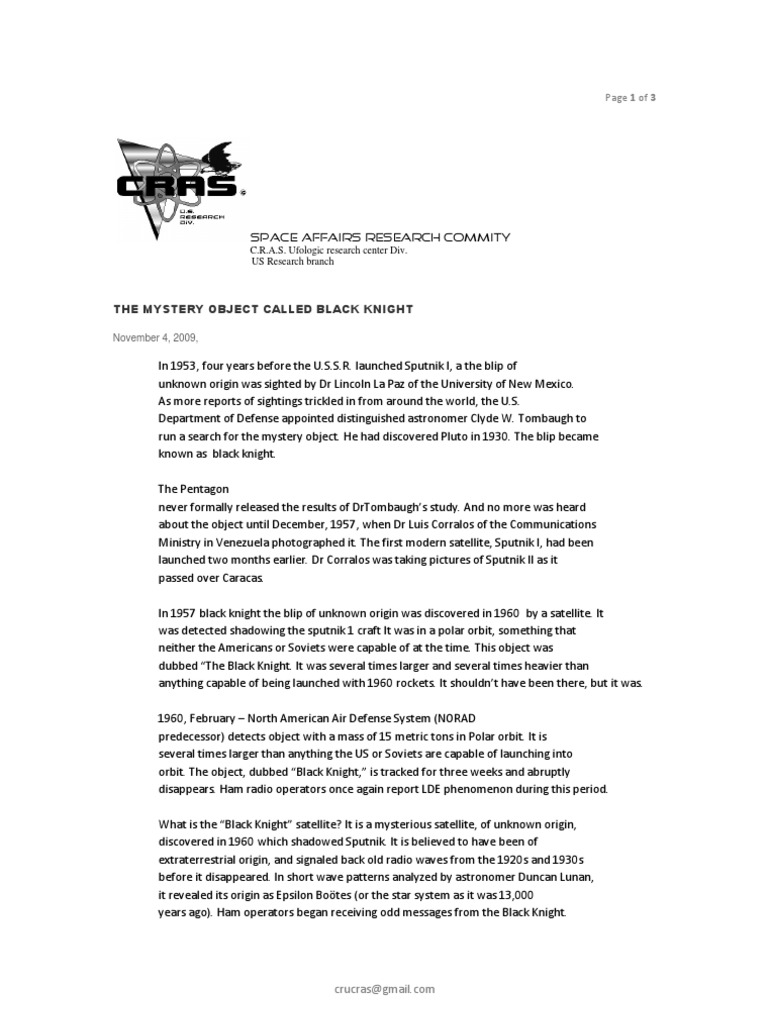 The Mystery Object Called Black Knight | PDF | Sputnik 1 | Satellite