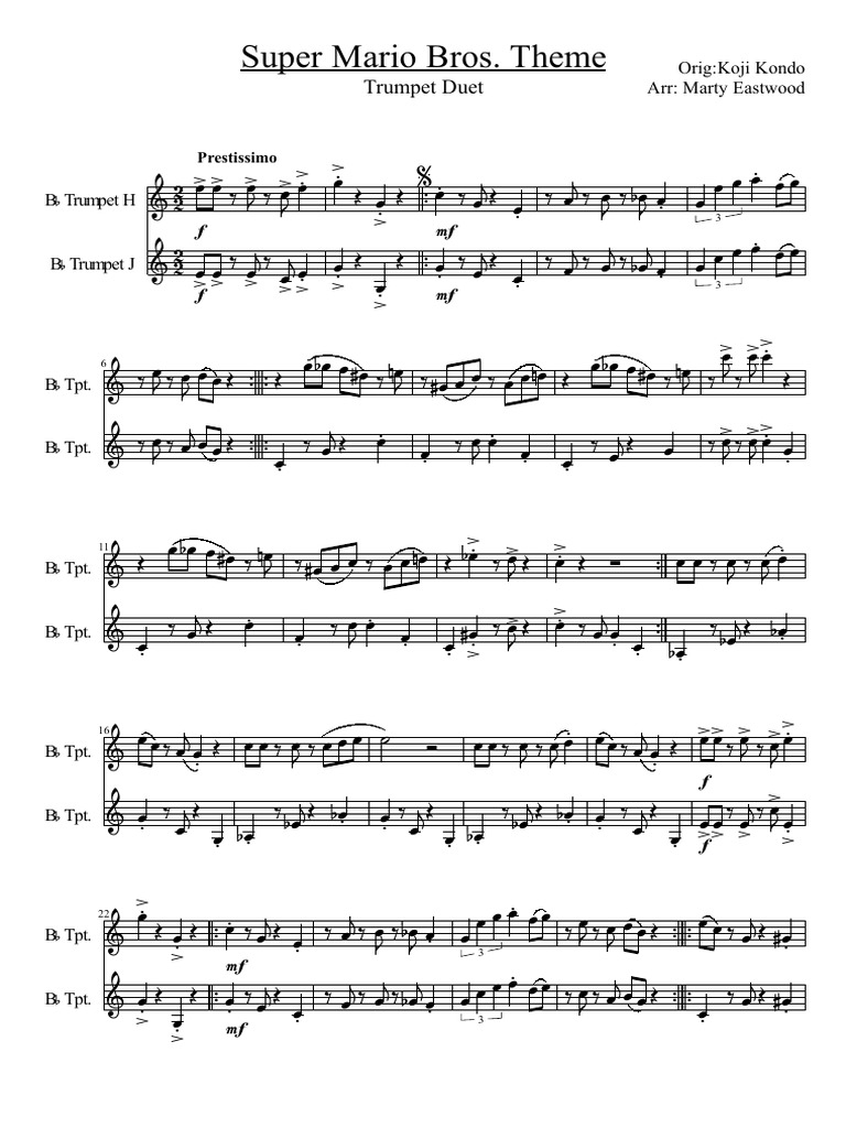 Super Mario Bros. Theme - Trumpet Duet - Arr - Marty Eastwood | PDF