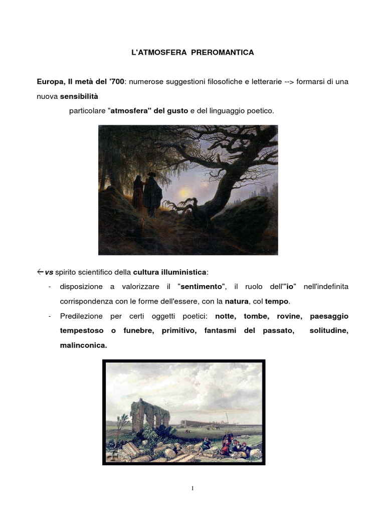Preromanticismo - Sintesi | PDF