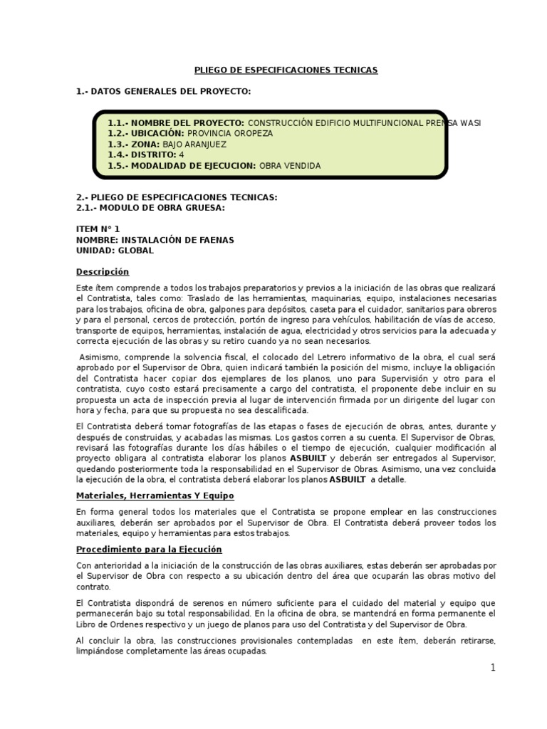 Anexo 6 Pliego de Especificaciones Tecnicas | PDF | Hormigón | Cemento Anexo 6 Pliego de Especificaciones Tecnicas | PDF | Hormigón | Cemento