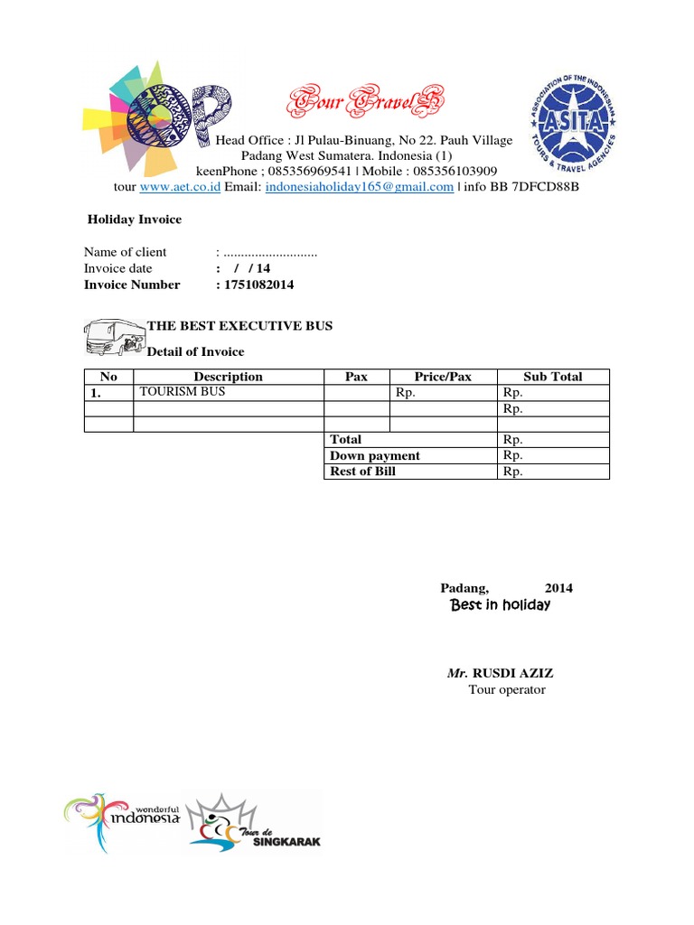 Holiday Invoice Template for Tours | PDF