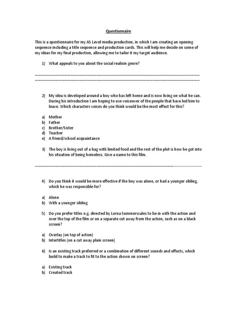 Questionnaire | PDF | Questionnaire | Entertainment