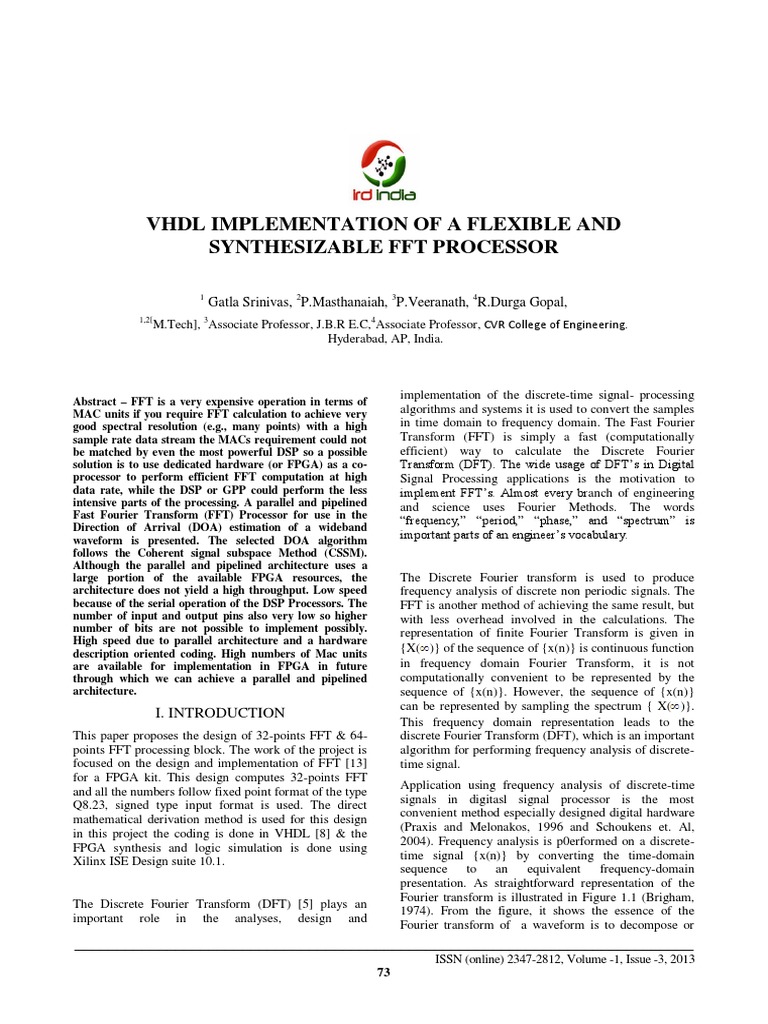 Vhdl Implementation Of A Flexible And Synthesizable Fft Processor Pdf Discrete Fourier