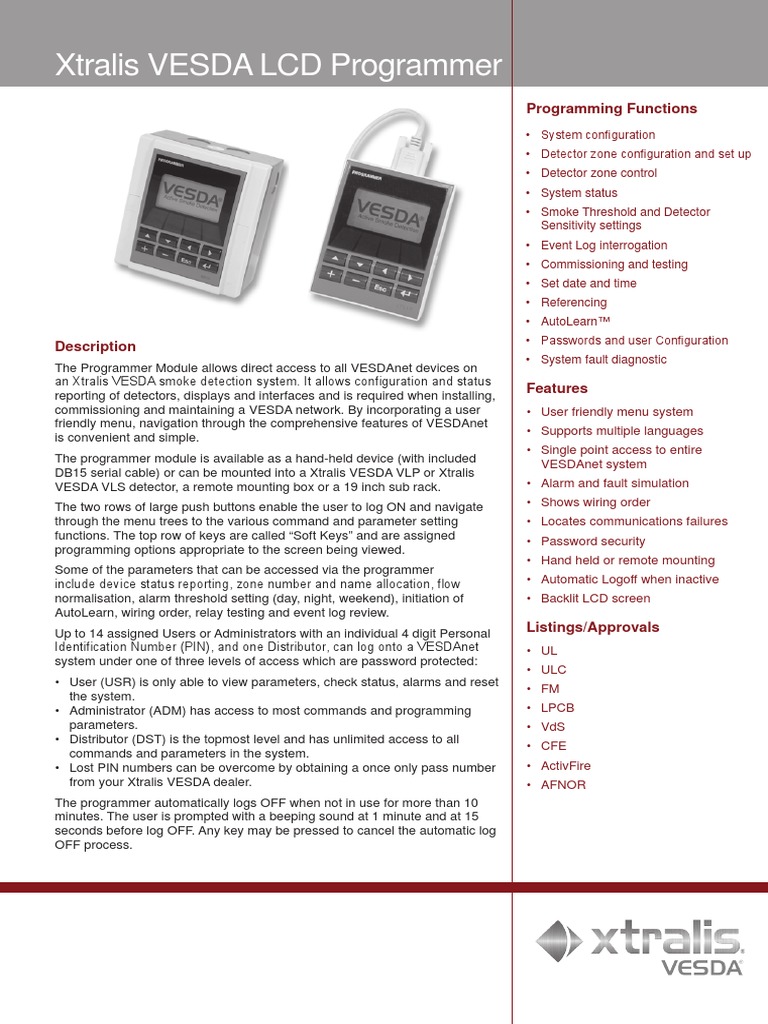 09 Xtralis VESDA LCD Programmer TDS A4 IE Lores | PDF | Electrical ... 09 Xtralis VESDA LCD Programmer TDS A4 IE Lores | PDF | Electrical ...
